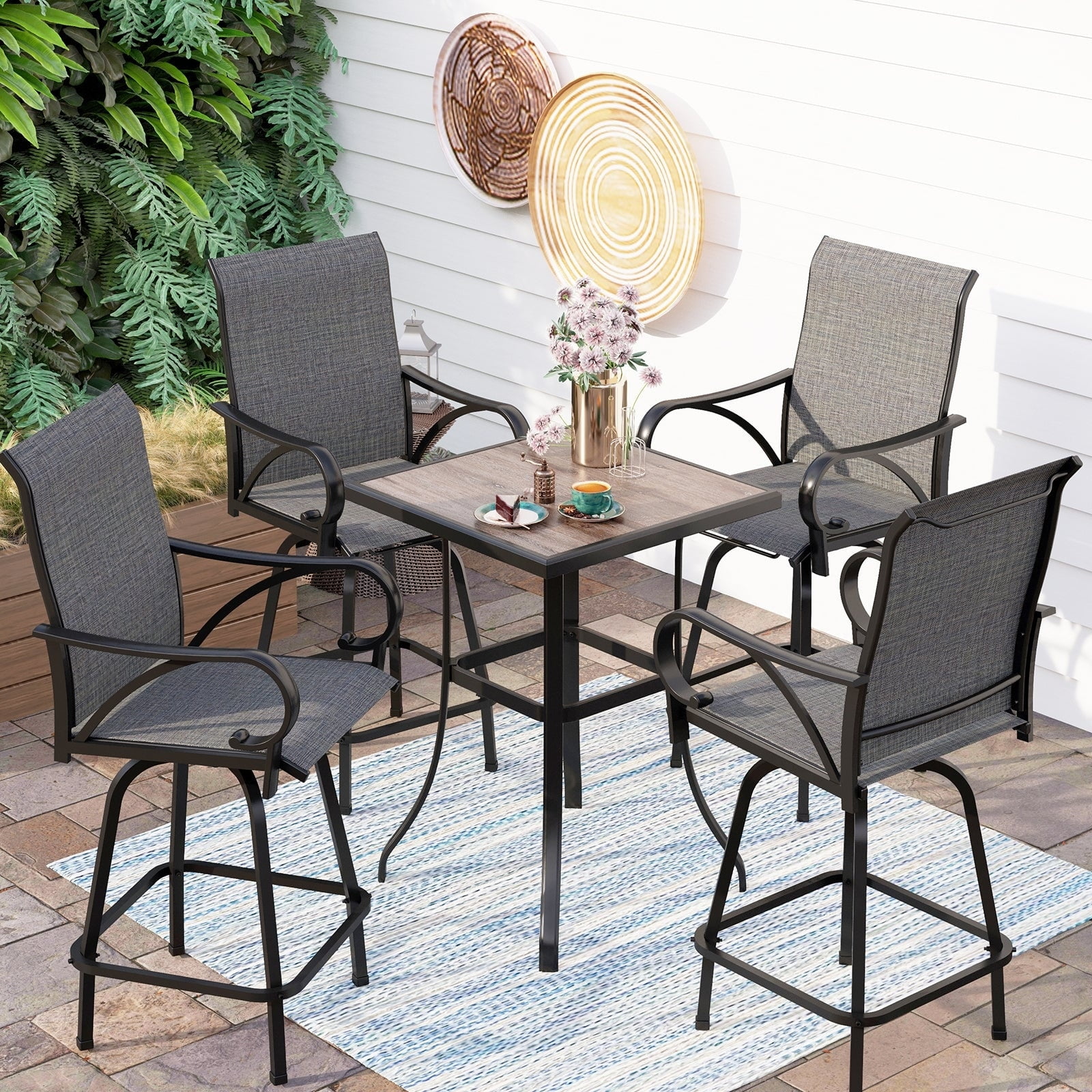 MAISON ARTS 3/5-Piece Patio Bar Stool Set Wood-look Table & Grey ...