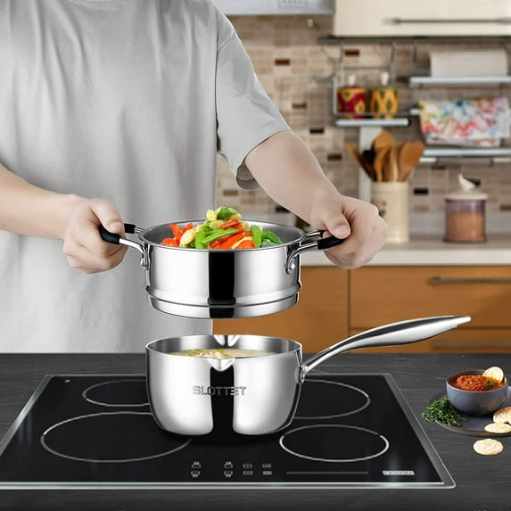 3.5 Quart Stainless Steel Saucepan with Steamer, Tri-Ply Full Body ...