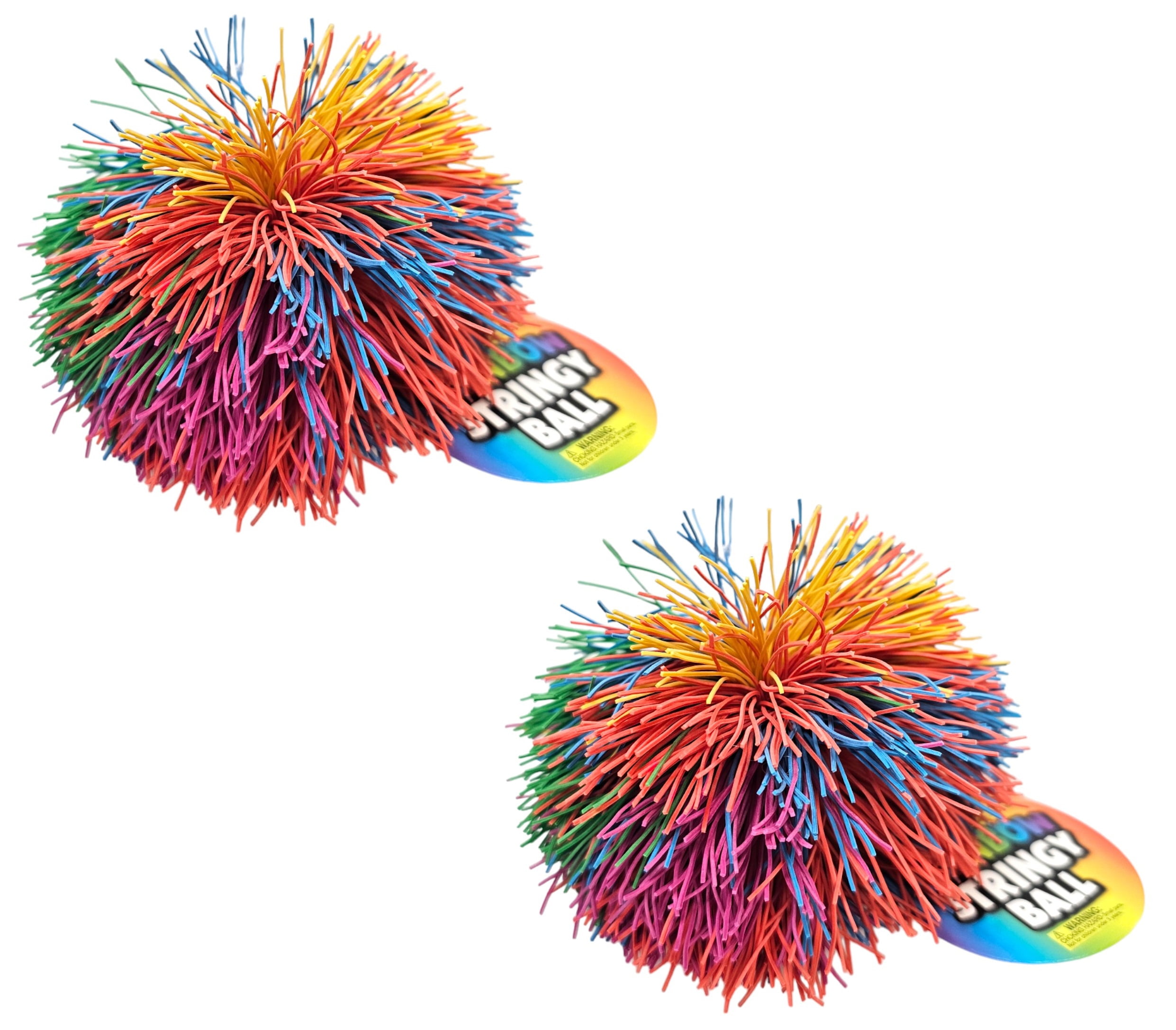 3.5" Rainbow Stringy Balls (2 Pack) Fun Stress Relief Pom Pom Balls ...