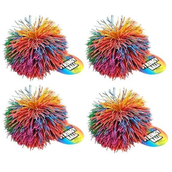 3.5" Rainbow Stringy Balls (4 Pack) Fun Stress Relief Pom Pom Balls ...
