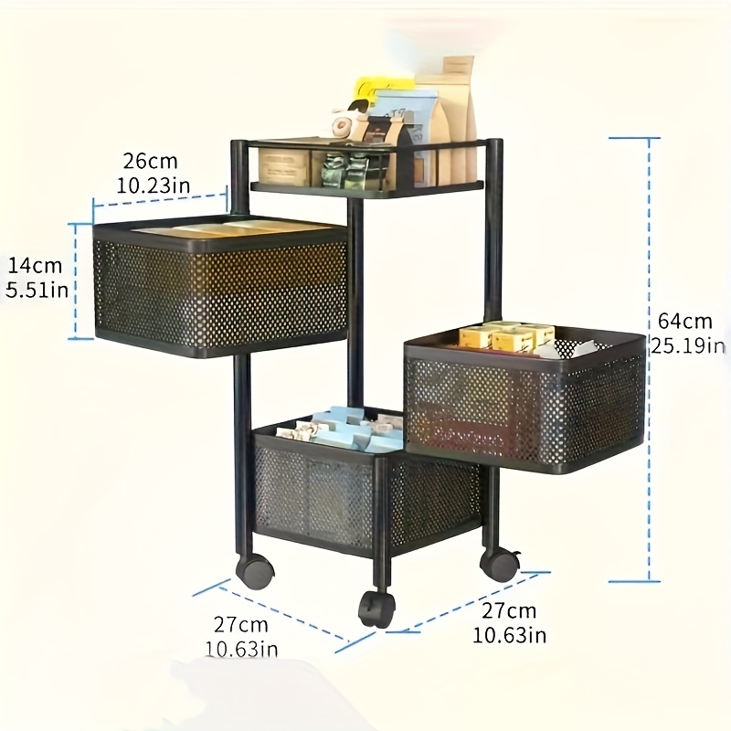 3/5 Tier Rotating Office Storage Shelf, Metal Rolling Storage Basket ...