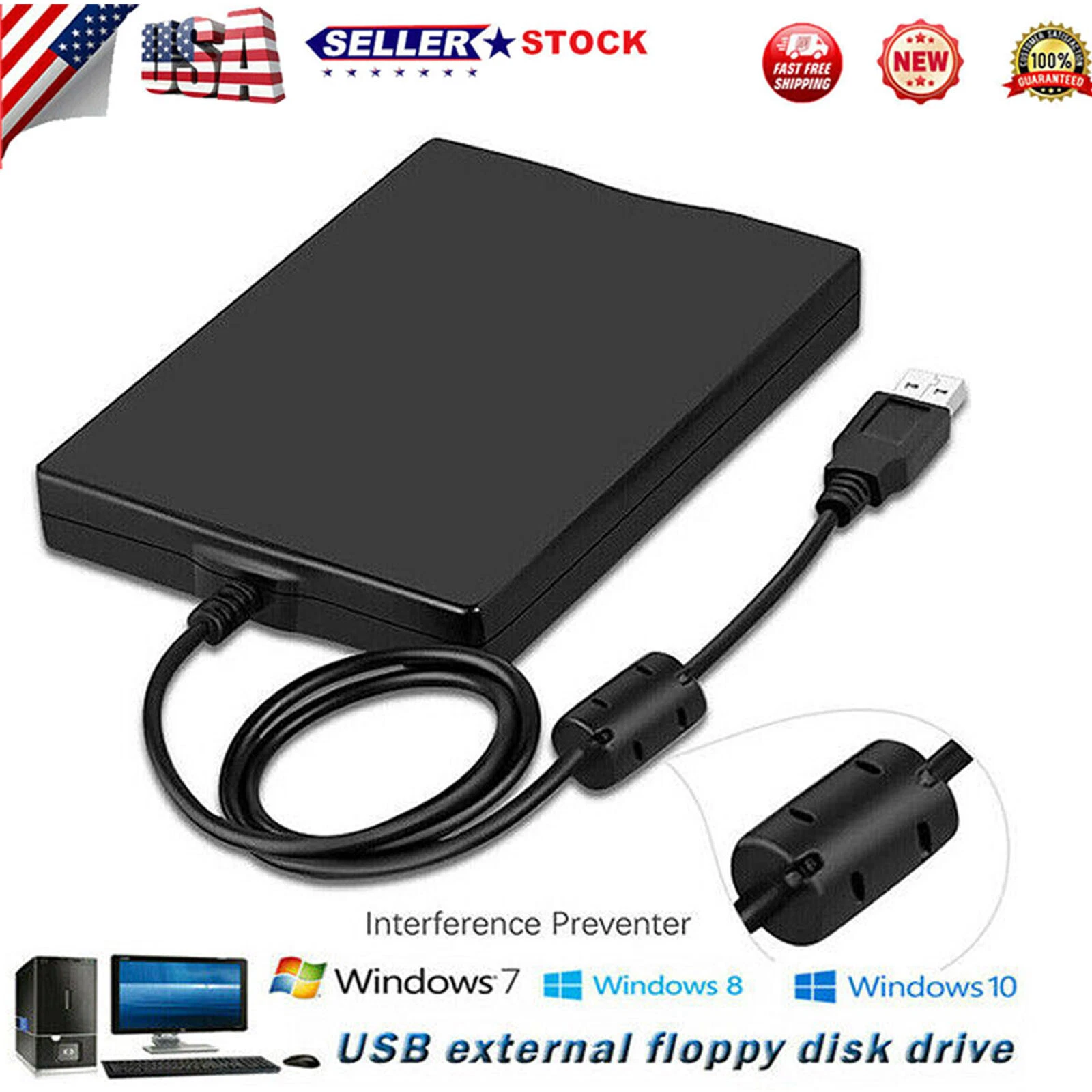 3.5” USB 2.0 Data External Floppy Disk Drive 1.44MB For Laptop PC Win 7 ...