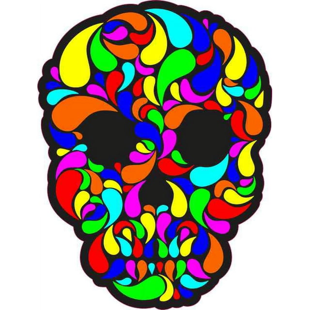 3.5 X 5 Multi-Color Swirl Skull Bumper Sticker Vinyl Truck Window ...