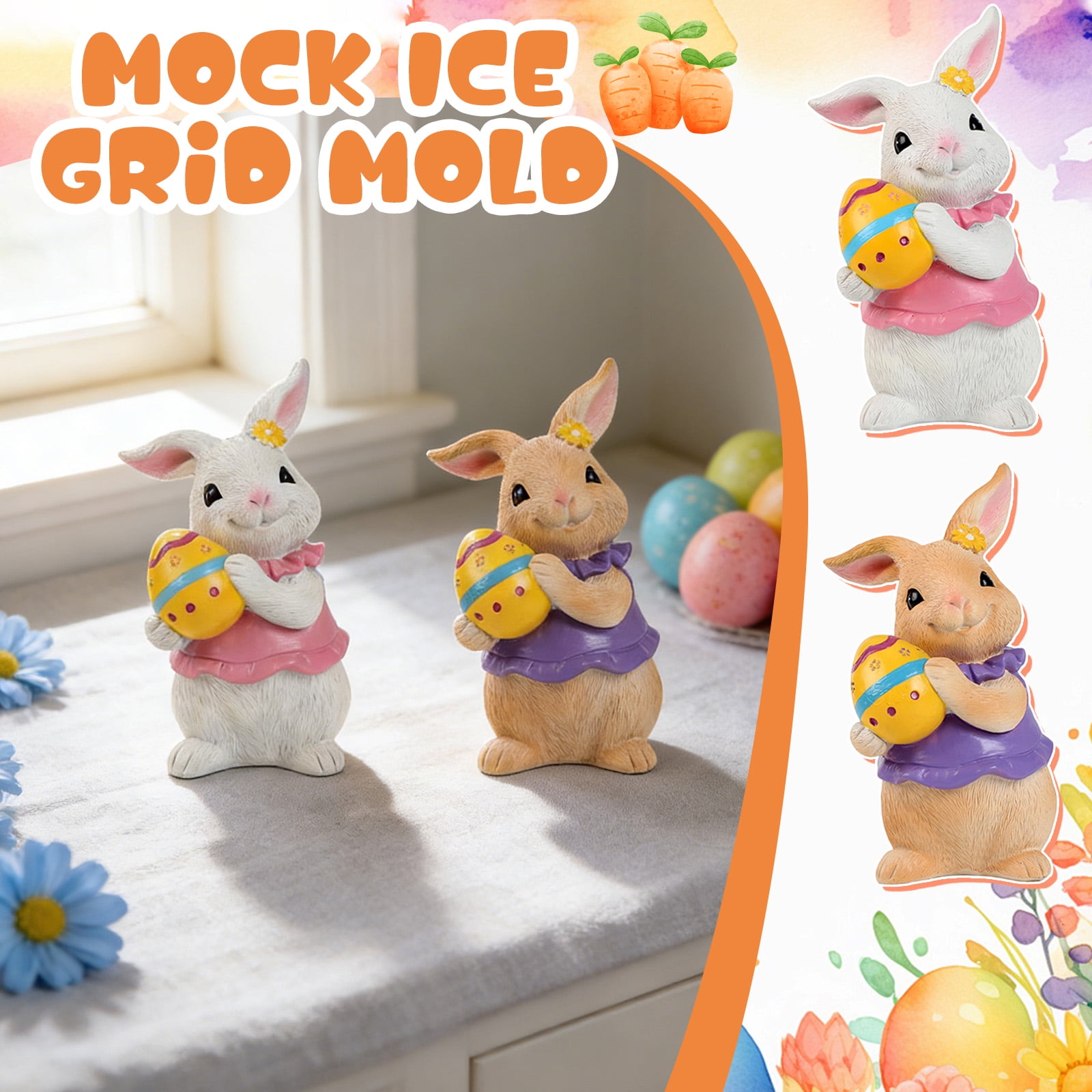 3.5"X3.5"X5.9" Easter Themed Egg-Holding Bunny Statue, Elegant Crafted ...