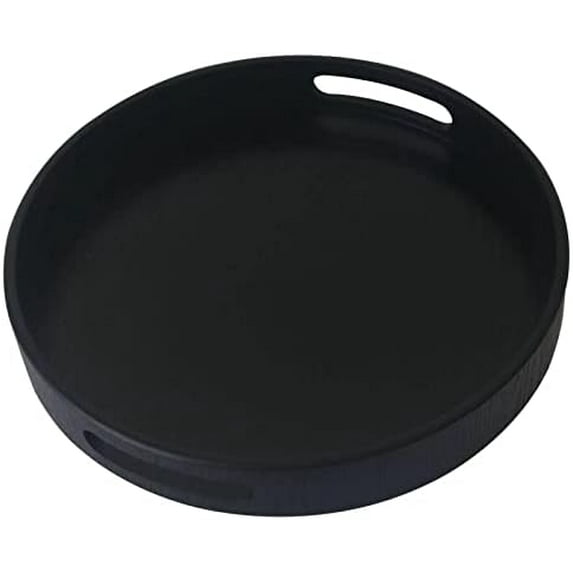3.5 cm Deep Solid Wood Serving Tray, Round with Handle Hole Non-Slip ...