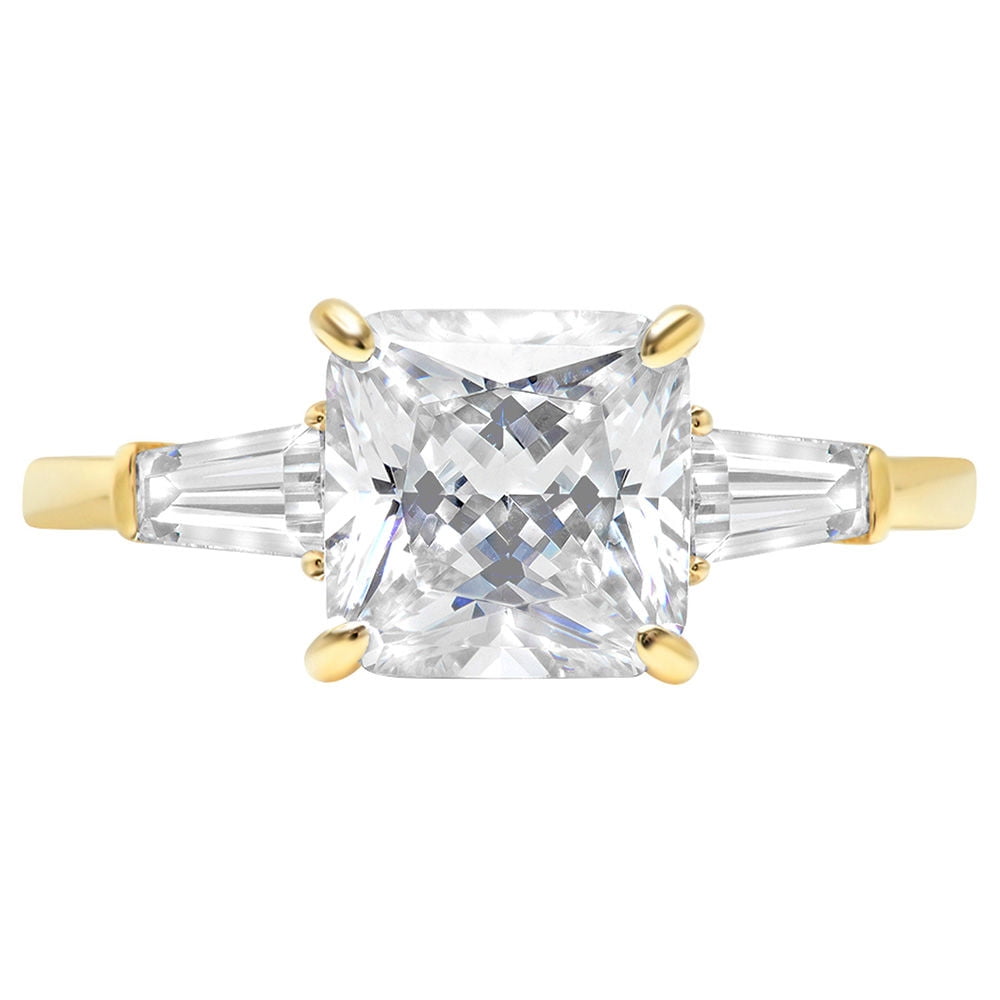 3.5 ct Asscher Cut Genuine Cultured Diamond VS1-VS2 G-H 18K Yellow Gold Three-Stone Promise ...