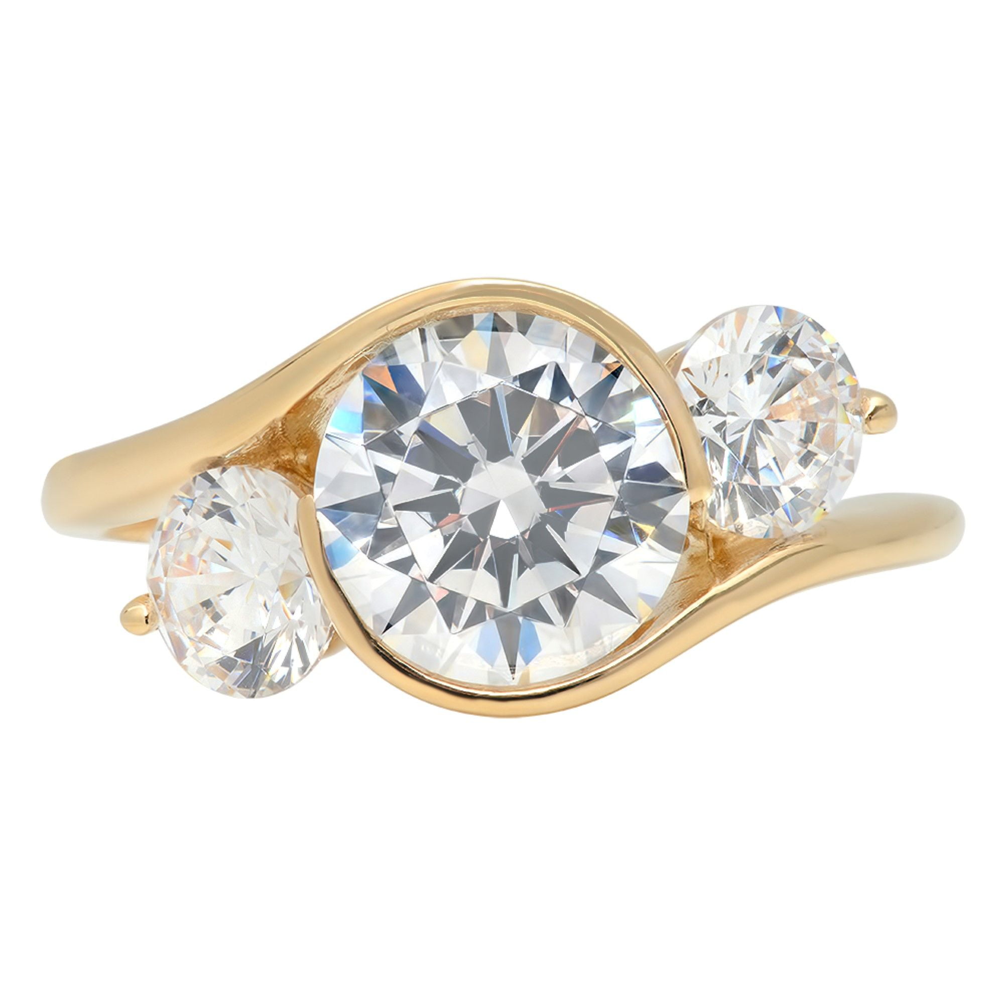 3.5 ct Round Cut Genuine Cultured Diamond VS1-VS2 J-K 18K Yellow Gold Three-Stone Promise ...