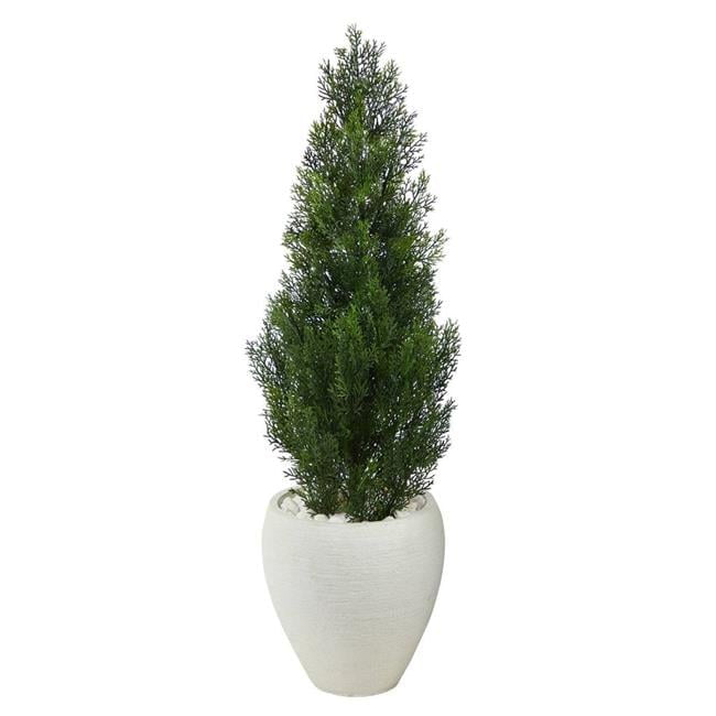 3.5 ft. Mini Cedar Artificial Pine Tree with Planter UV Resistant ...