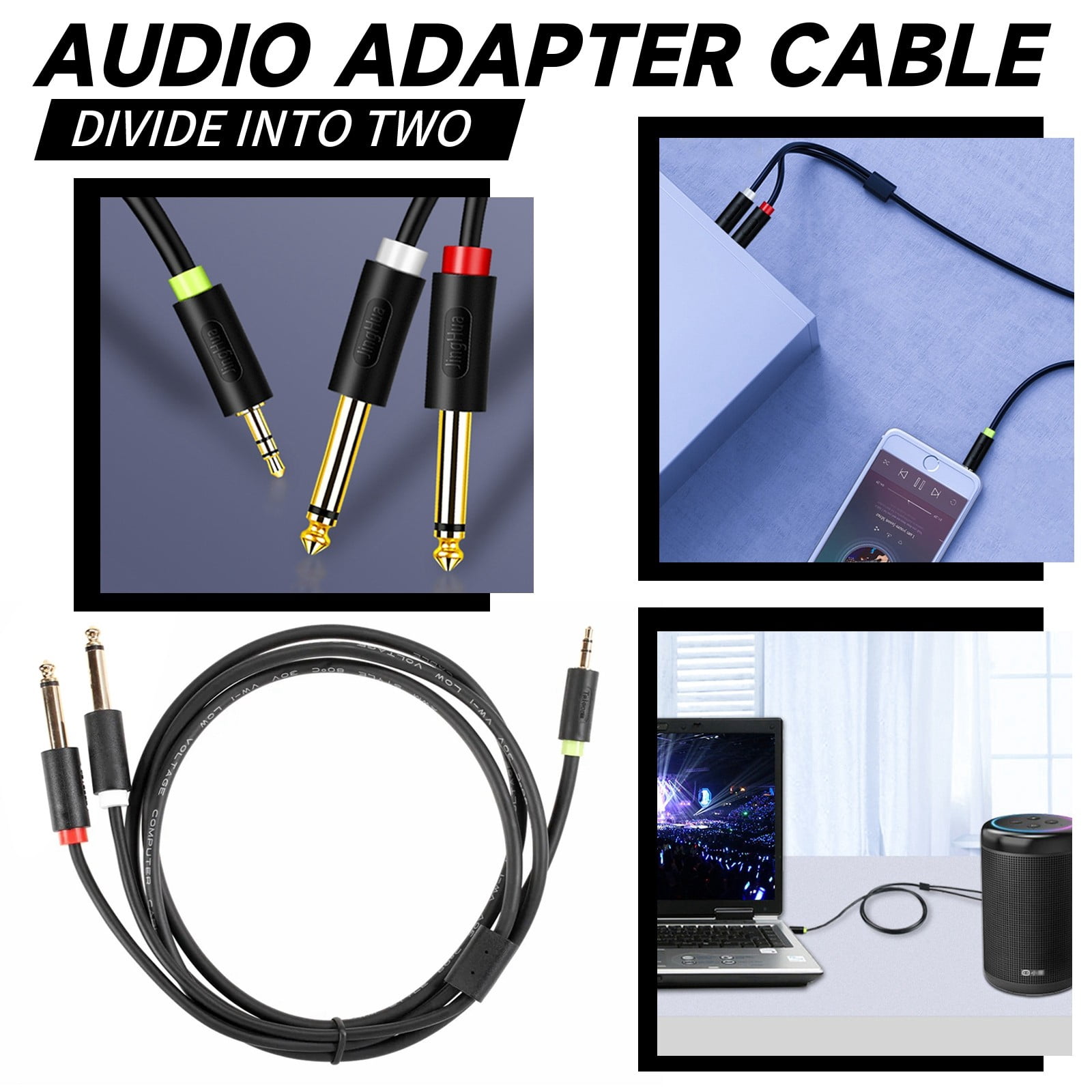 3.5-to-6.5 Audio Cable, 1/2 Audio Cable，(4.92FT) Y Splitter Stereo Cord ...