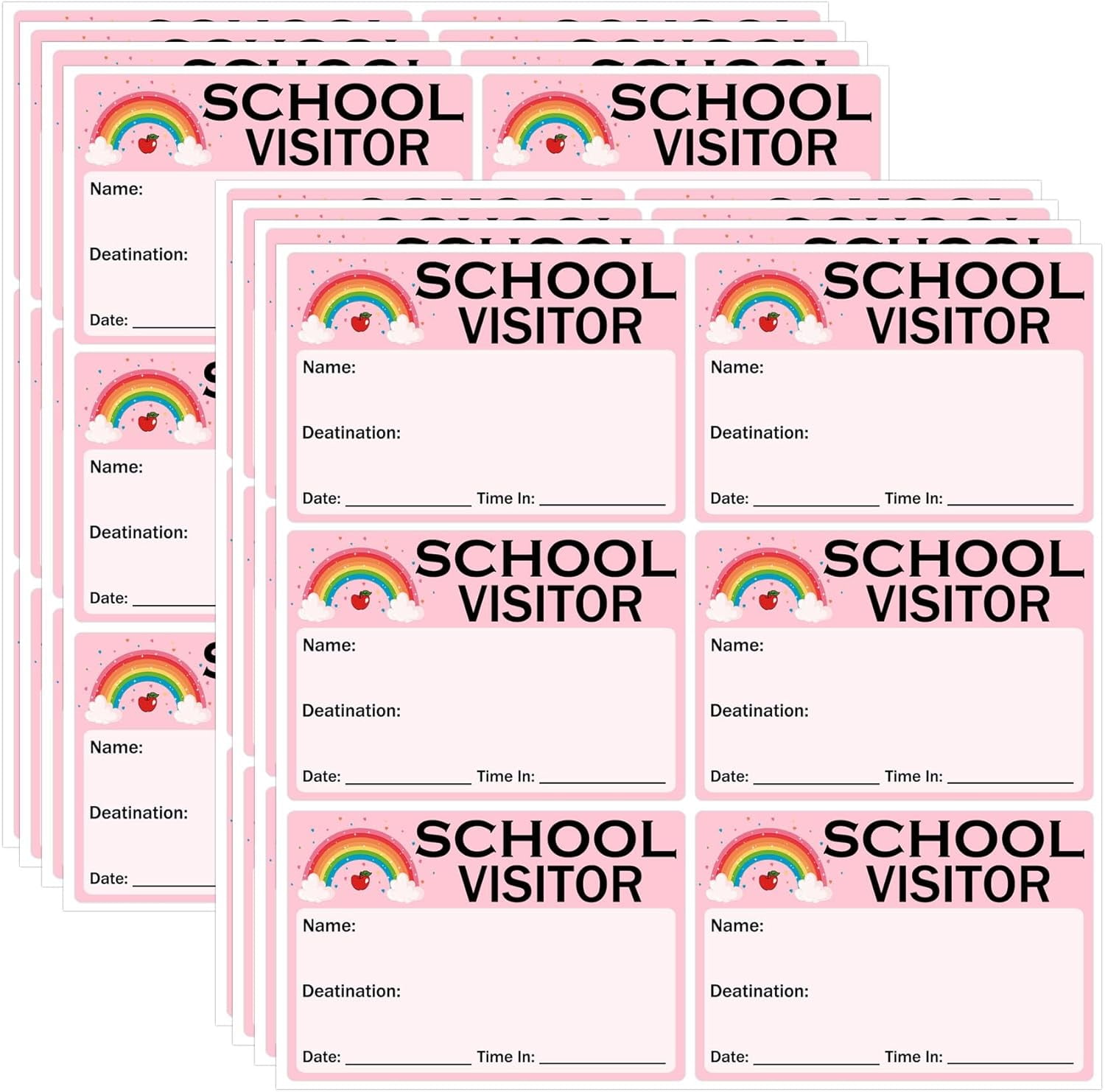 3.5" x 2.5" School Visitor Pass Sticker 200pcs Self Adhesive Visitor ...