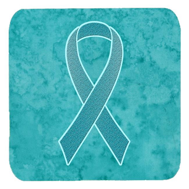 3.5 x 3.5 In. Teal Ribbon for Ovarian Cancer Awareness Foam Coasters ...