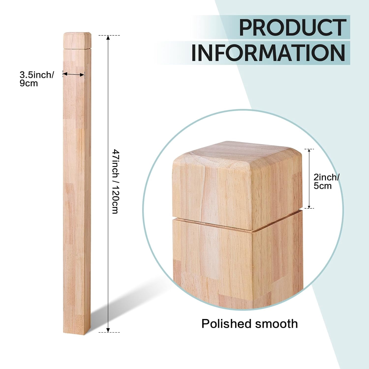 3.5" x 47" Rubber Wood Stair Newel Post with a Single Groove Notched ...