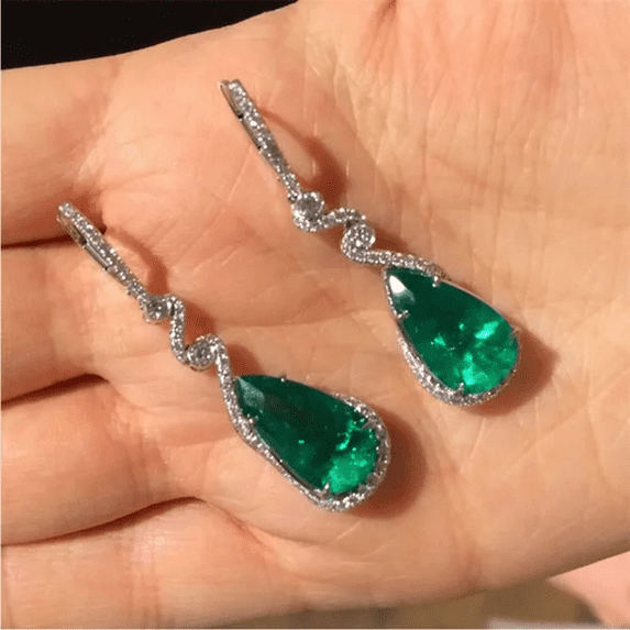 3.50CT Green Emerald 925 Silver Long Drop Dangle Earrings 14K White ...