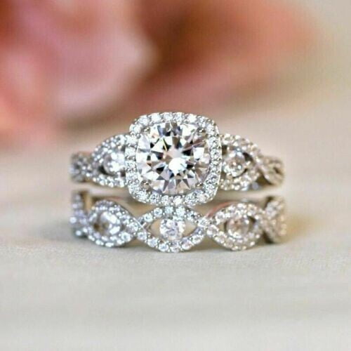3.50CT Moissanite Wedding Engagement Bridal Set Ring 14K White Gold ...