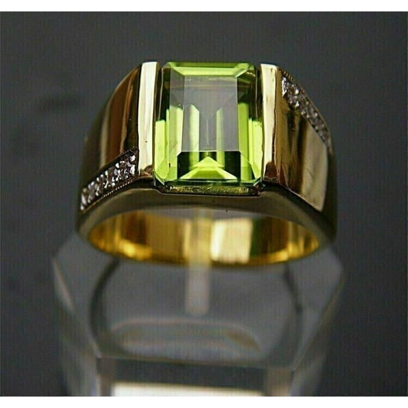 3.50Ct Emerald Cut Simulated Green Peridot Men's Anniversary Gift Band ...