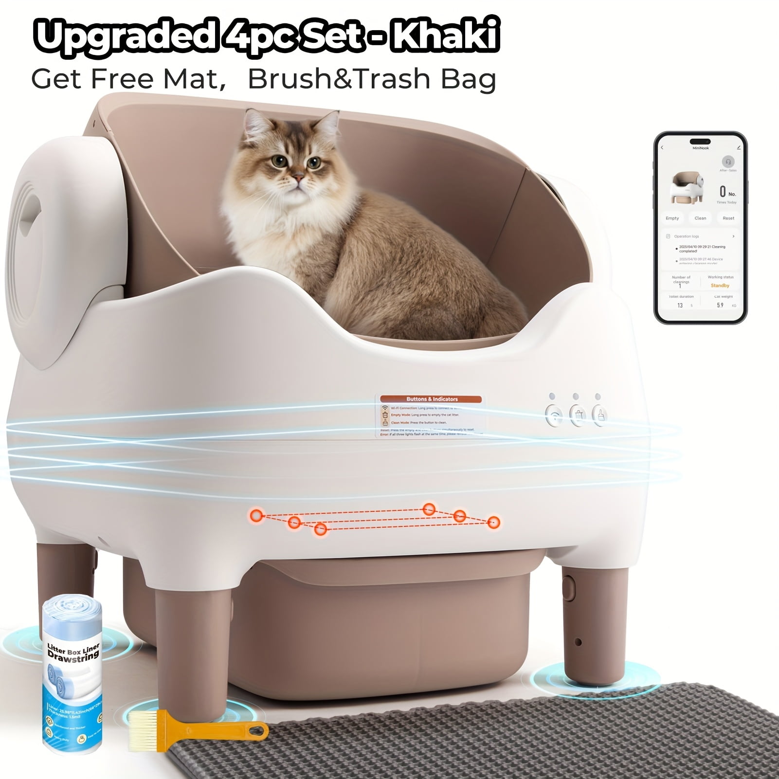 3.522Lbs Self-Cleaning Automatic Cat Litter Box - Safety Sensors ...