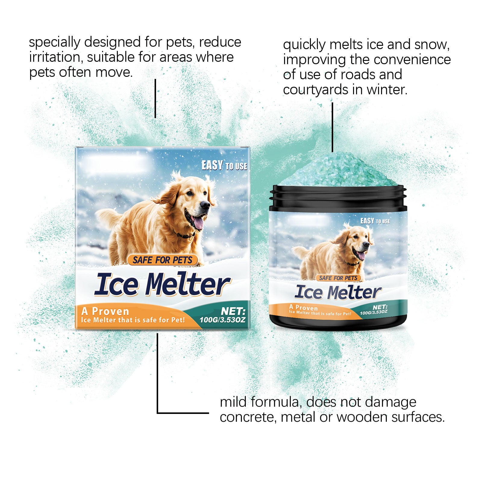 3.52oz Pet-Friendly Ice Melt Pet Safe Snow Salt Ice Melt for Snow and ...