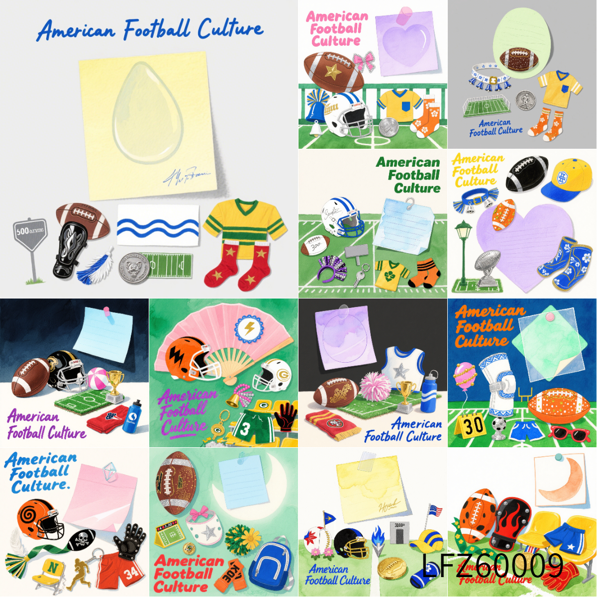 3.54x3.54 inches Note card American Football Culture theme - mix 100 ...