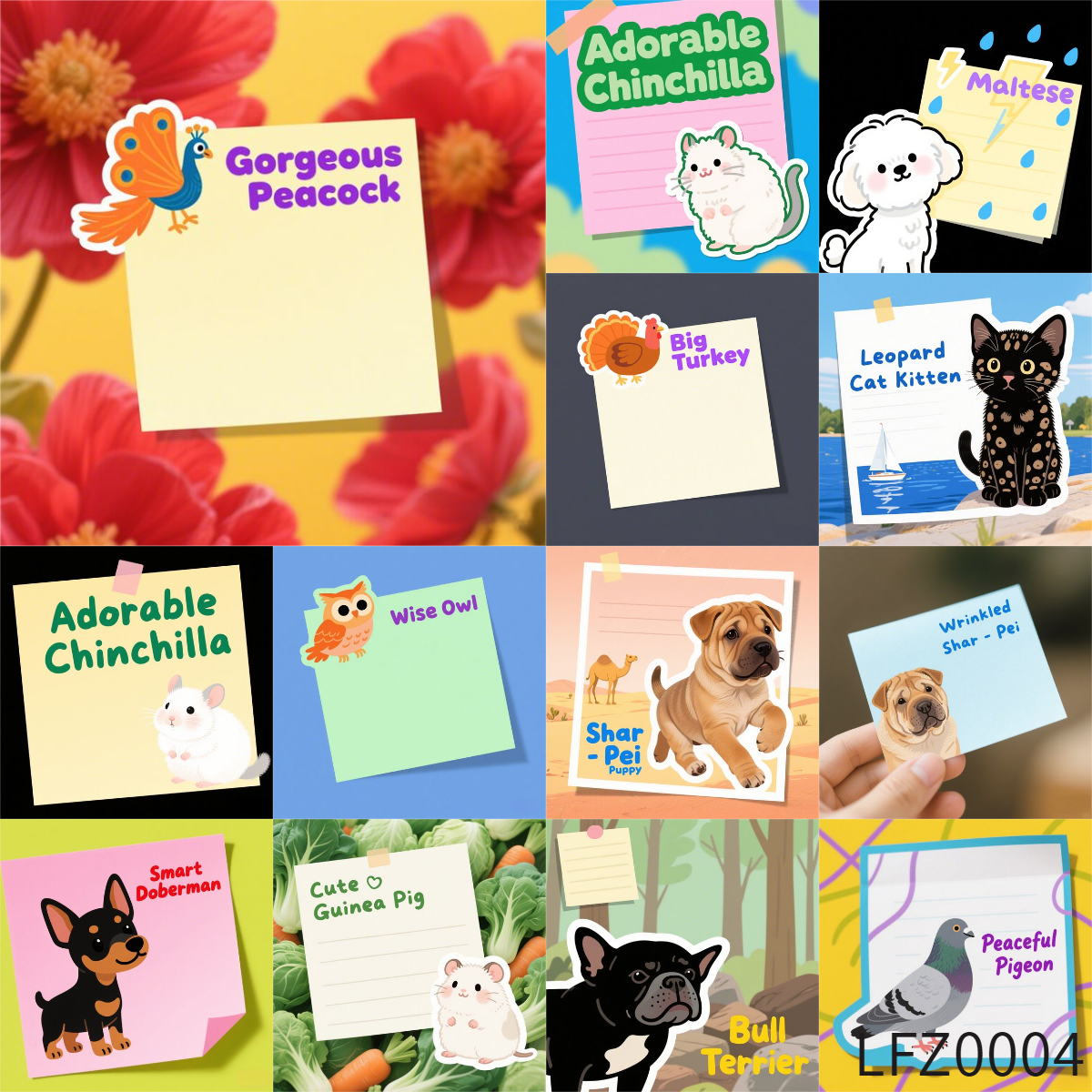 3.54x3.54 inches message card PET themet - mix 100 Note Card, 100 Round ...