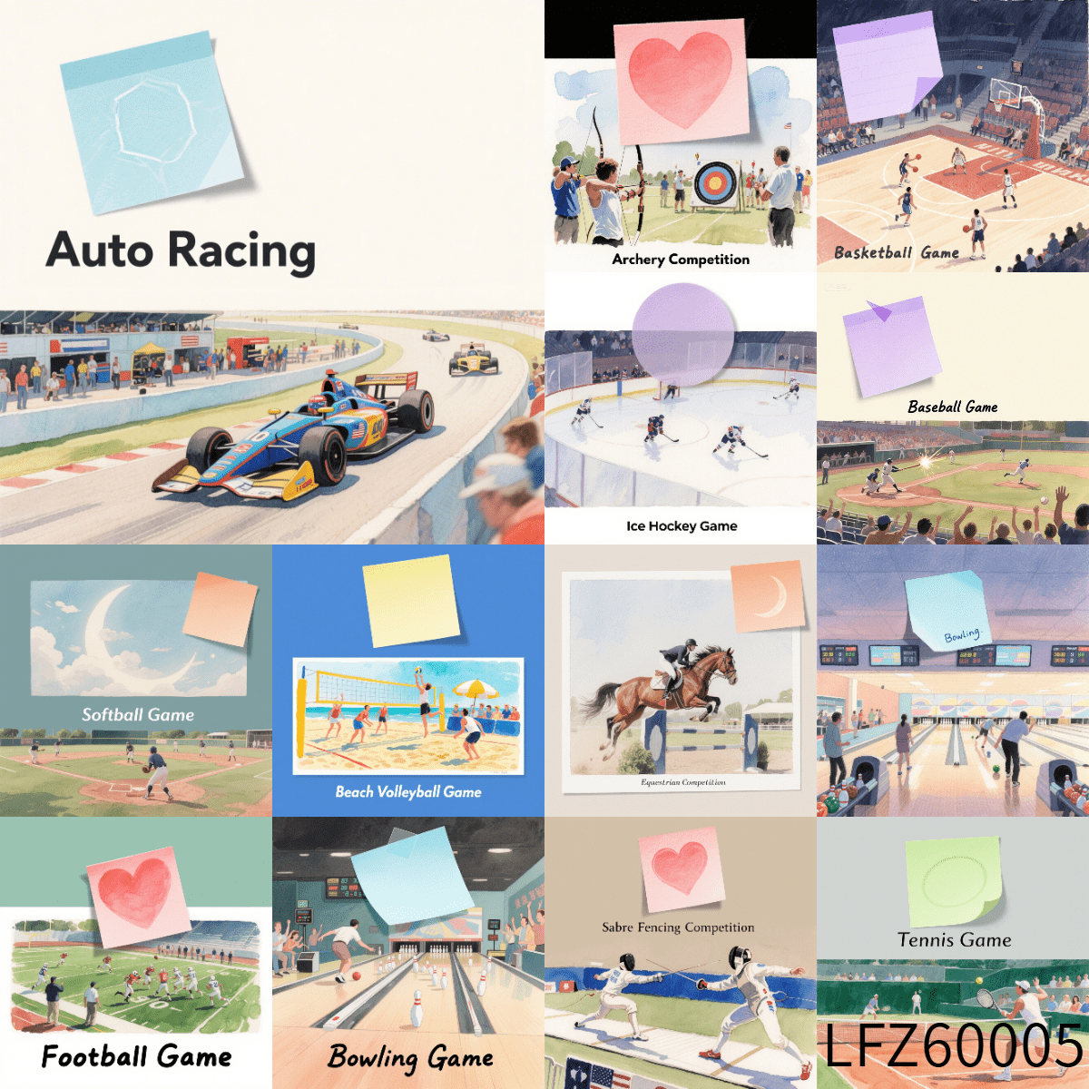 3.54x3.54 inches message card Sports theme - mix 100 Note Card, 100 ...