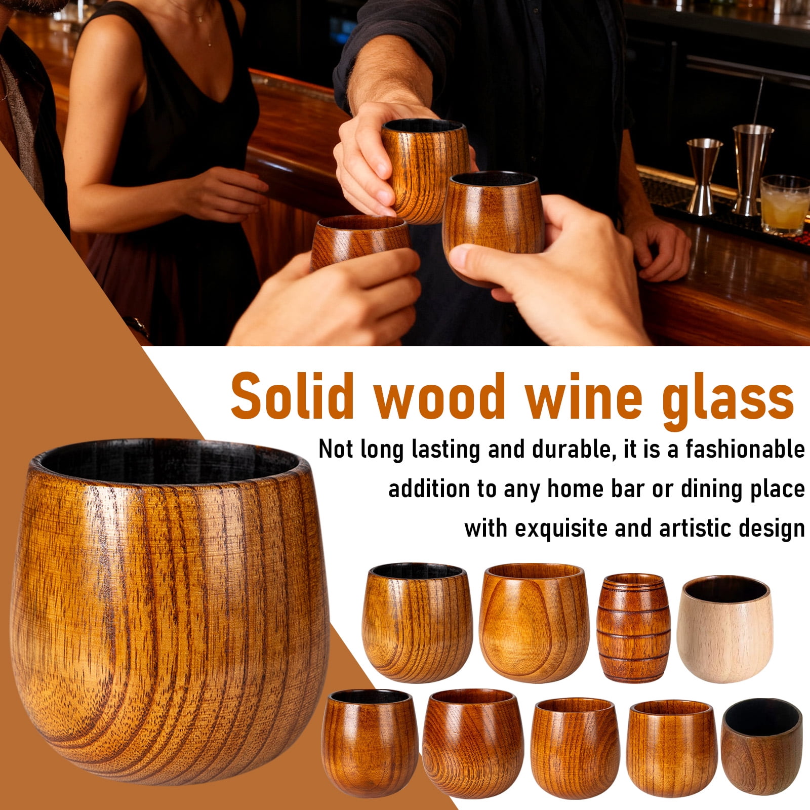 3.54x3.74Inch Solid Wood Big Belly Cup Enlarged Wine Glass Charcoal ...