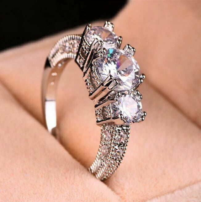 3.55Ct Round Cut Lab-Created Diamond Three-Stone Men's Bnad Ring 14K Yellow Gold Plated Silver ...