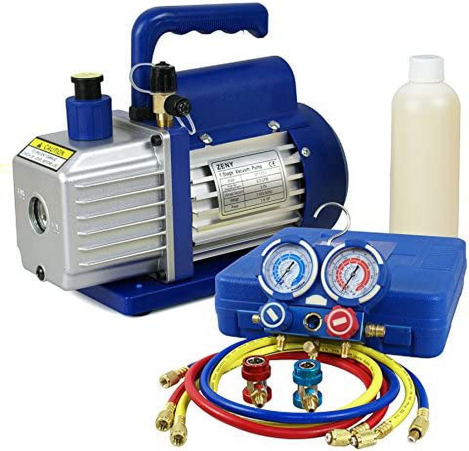 3.5CFM 1/4HP HVAC Air Vacuum Pump Kit w/ R134a AC A/C Manifold ...