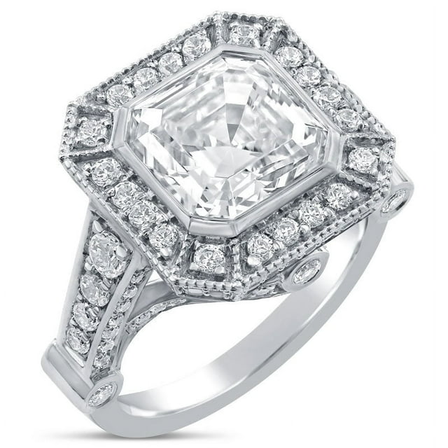 3.5CT Asscher Cut Bezel Set Antique Style Diamond Engagement Ring A44 ...