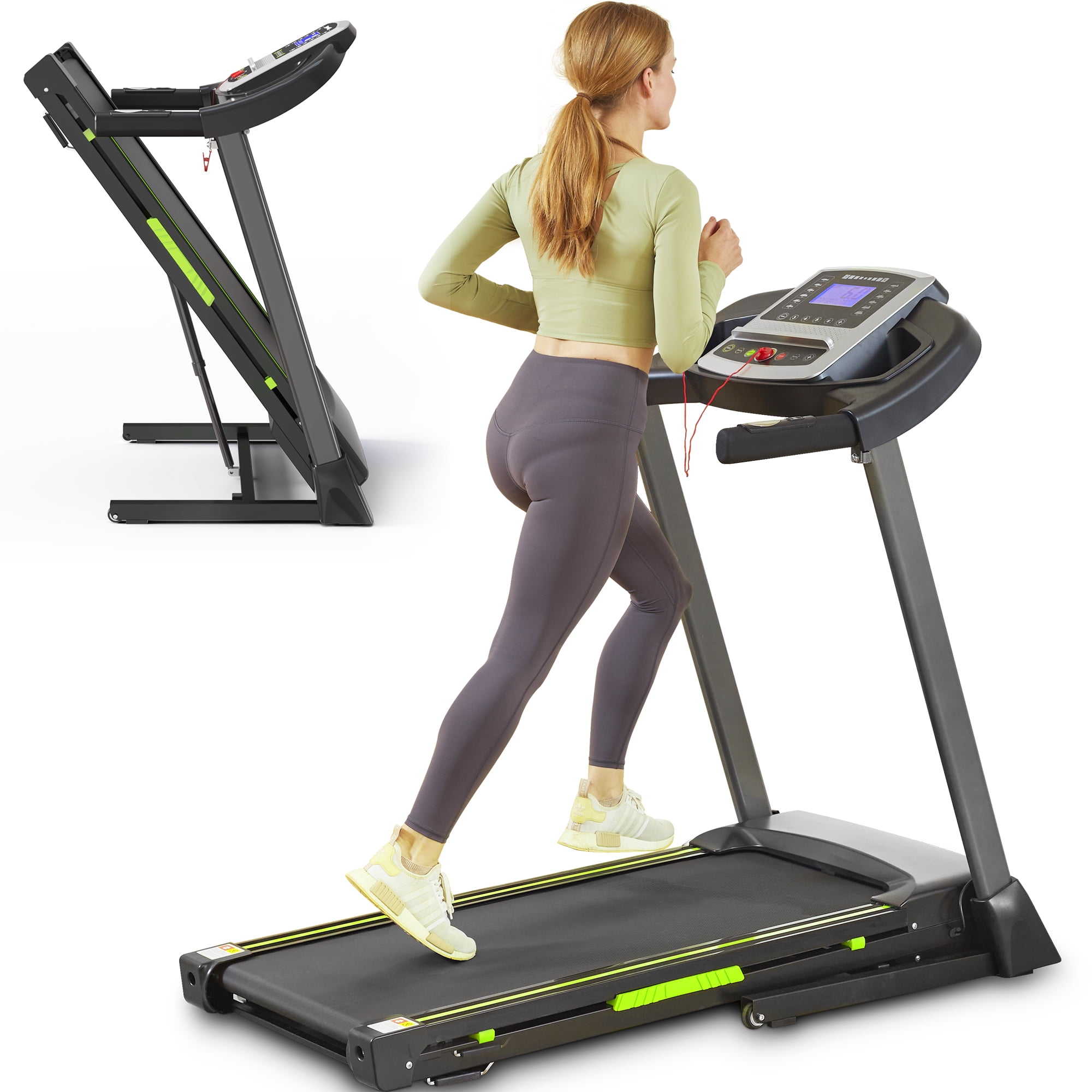 3.5HP Folding Treadmill, 330lb Capacity, Incline, Shock Absorption ...