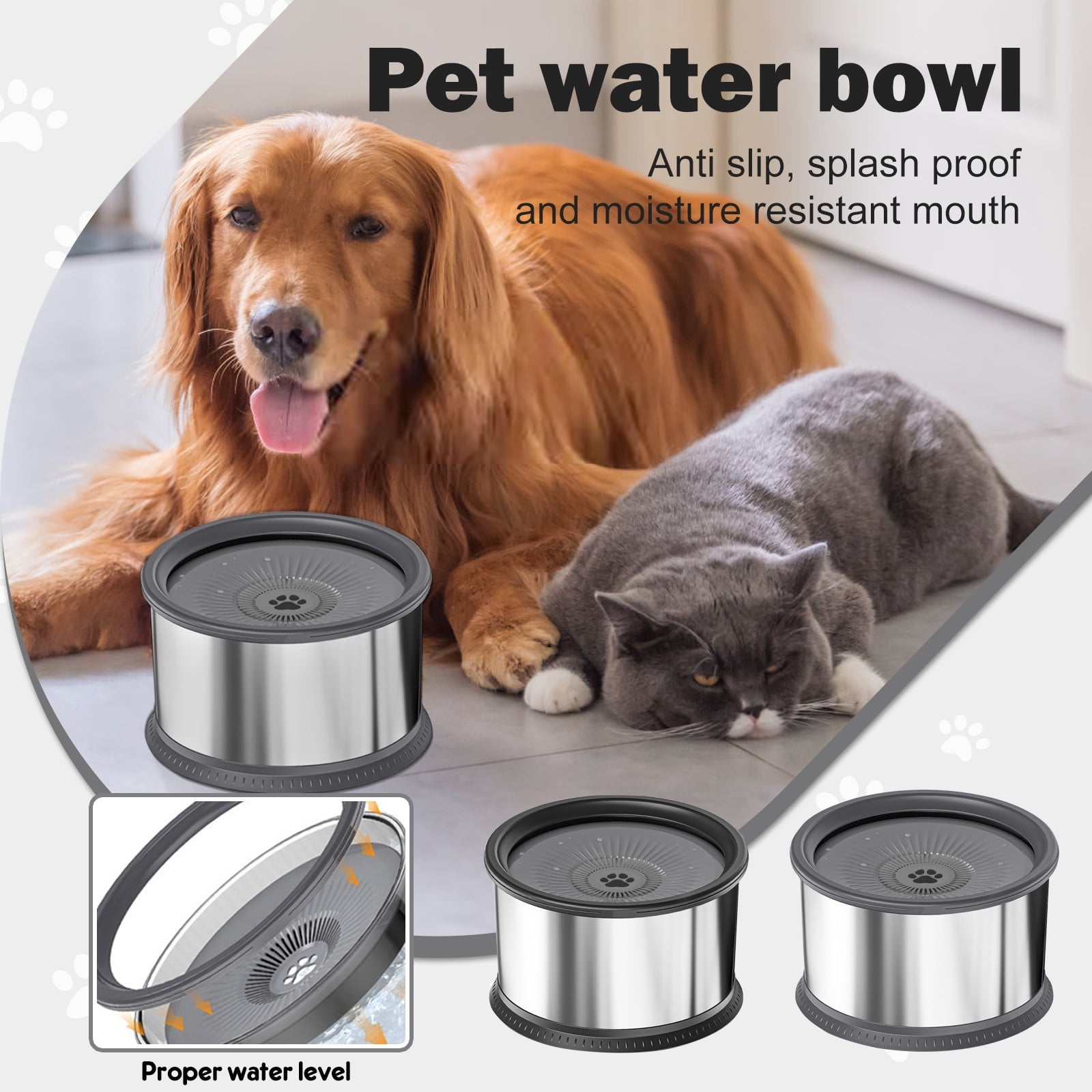3.5L Pet Dog Bowls , Stainless Steel No Spill Dog Water Bowl, Slow ...