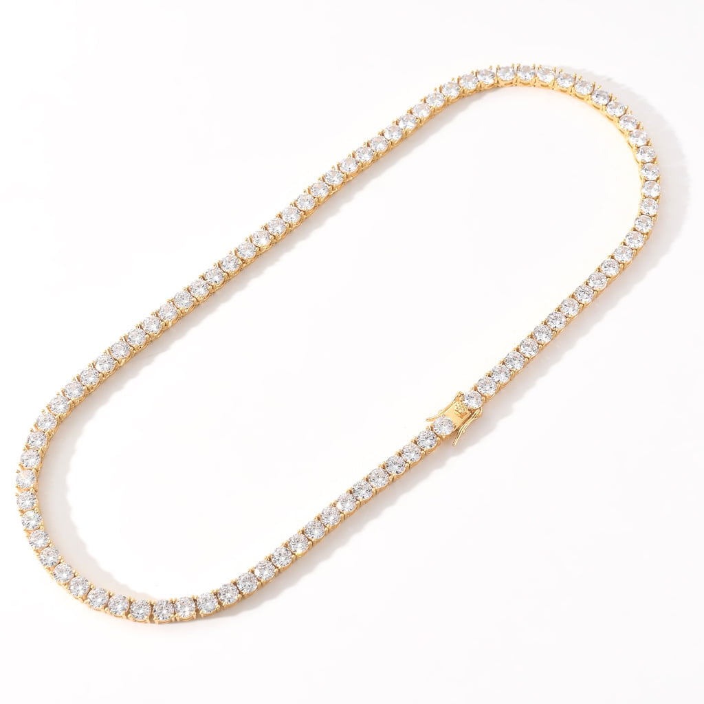 3-5MM Round Cut Moissanite Tennis Necklace for Lady 925 Sterling Silver ...