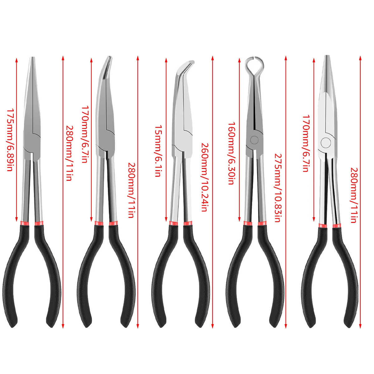 3/5Pcs Needle Nose Pliers Set 11 Inch Carbon Steel Long Reach Pliers 25 ...