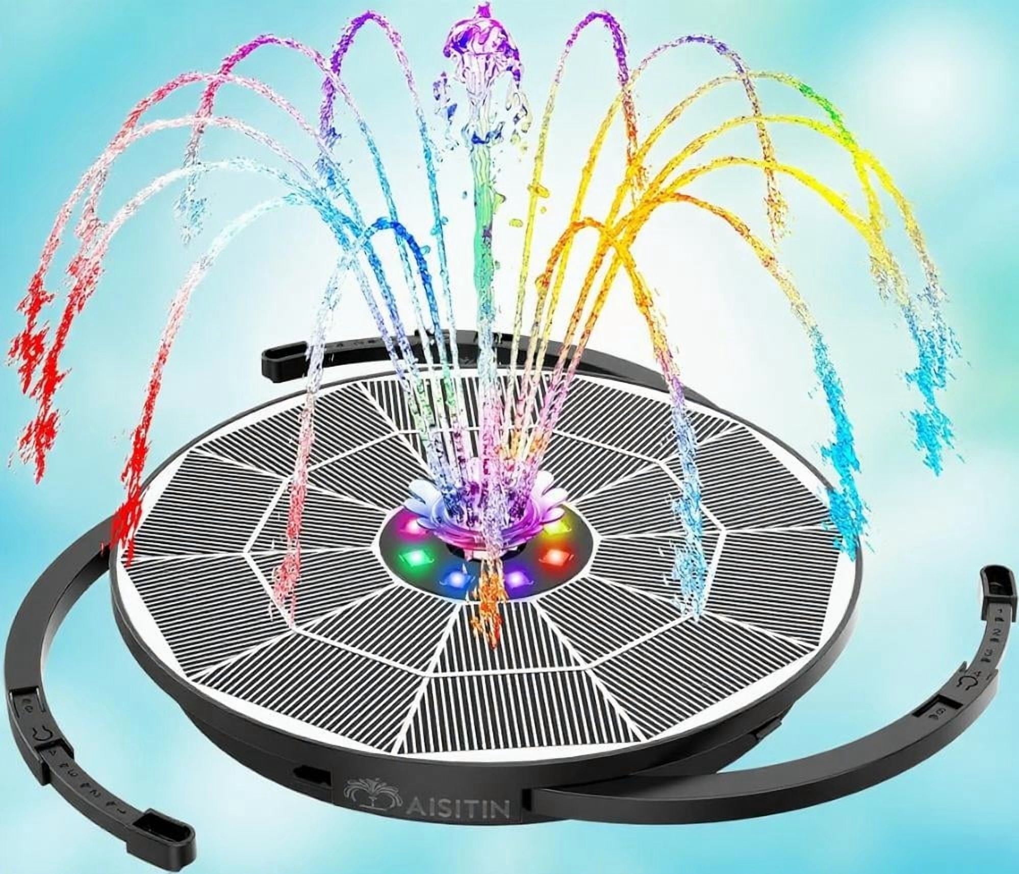 AMZtime Solar Fountain with Lights, 3.5W LED Water Pump 3000mAh ...