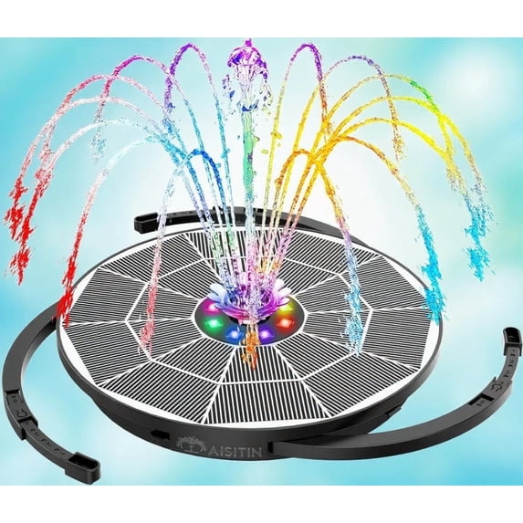 AMZtime Solar Fountain with Lights, 3.5W LED Water Pump 3000mAh ...