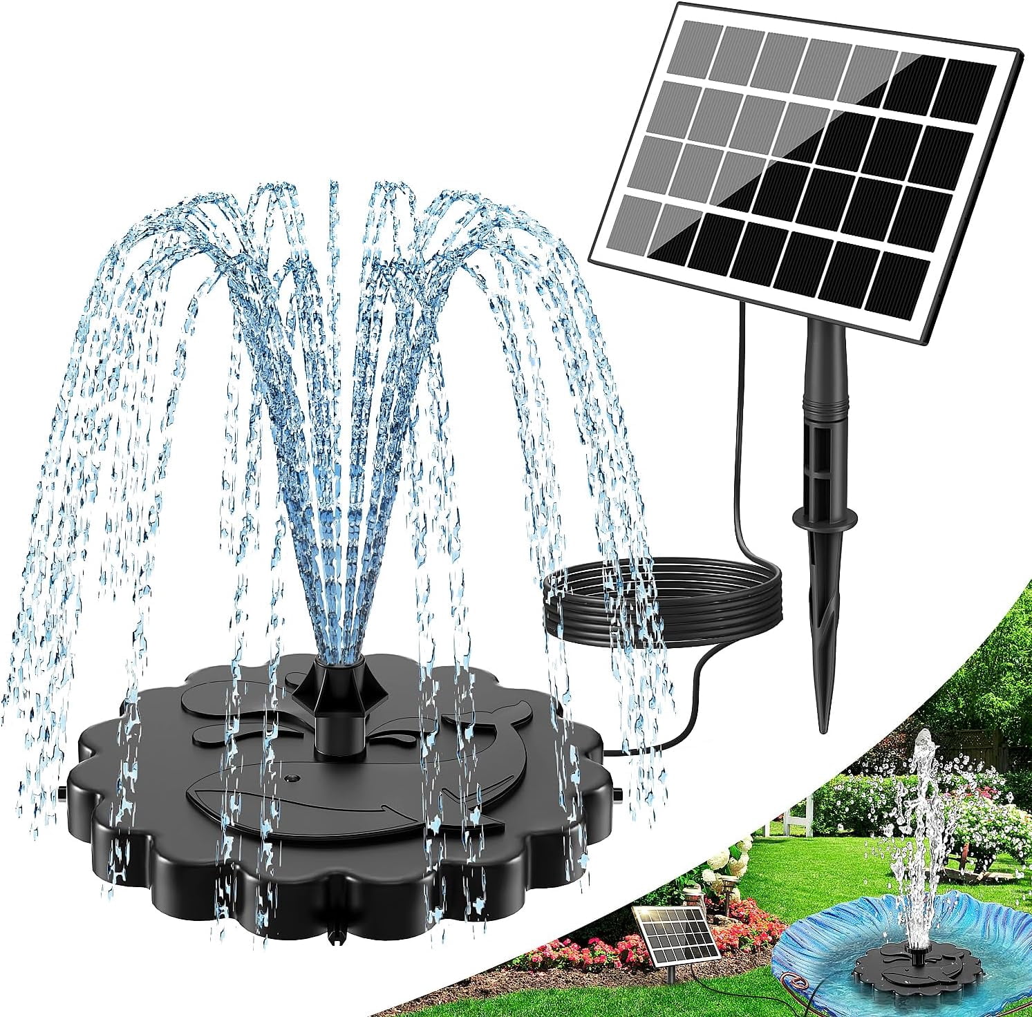 3.5W Solar Fountain Pump, All-Glass Panel Solar Water Pump Kit with ...