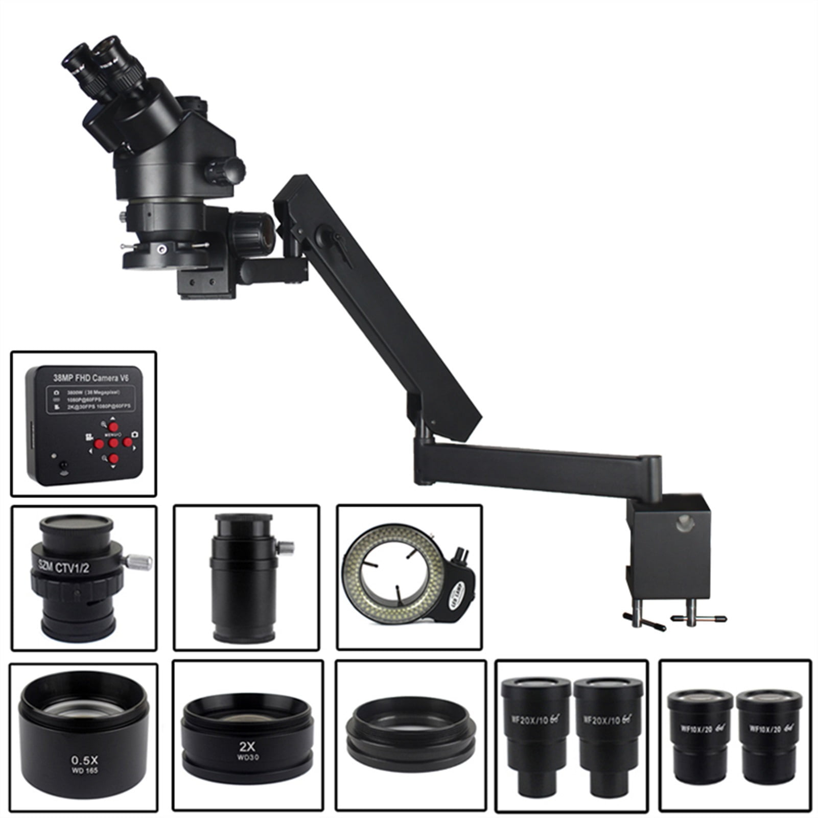 3.5X - 90X Industrial Trinocular Stereo Microscope + 38MP 1080P HDMI ...