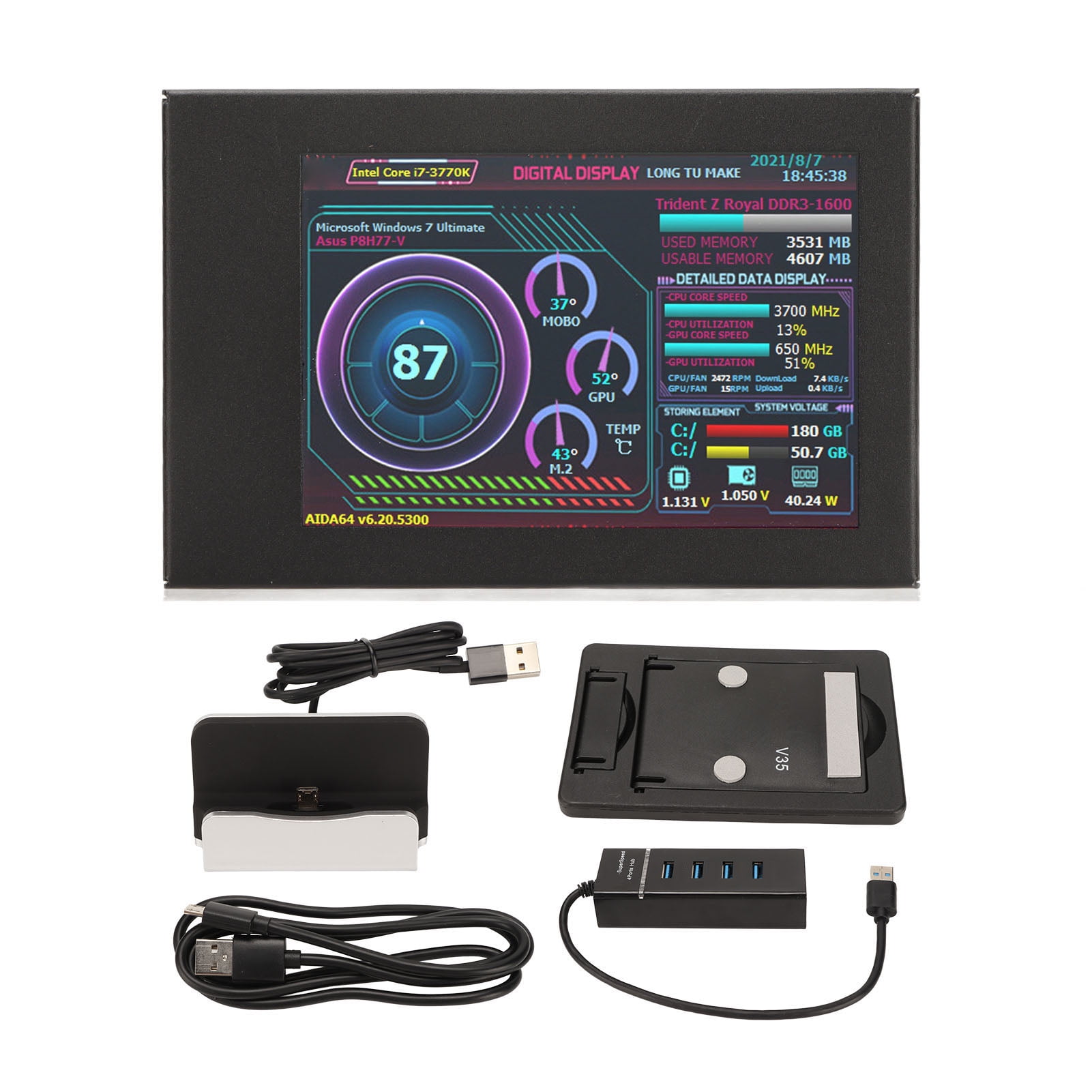 3.5in IPS PC Temp Monitor USB Mini Screen AIDA64 PC CPU RAM Data ...