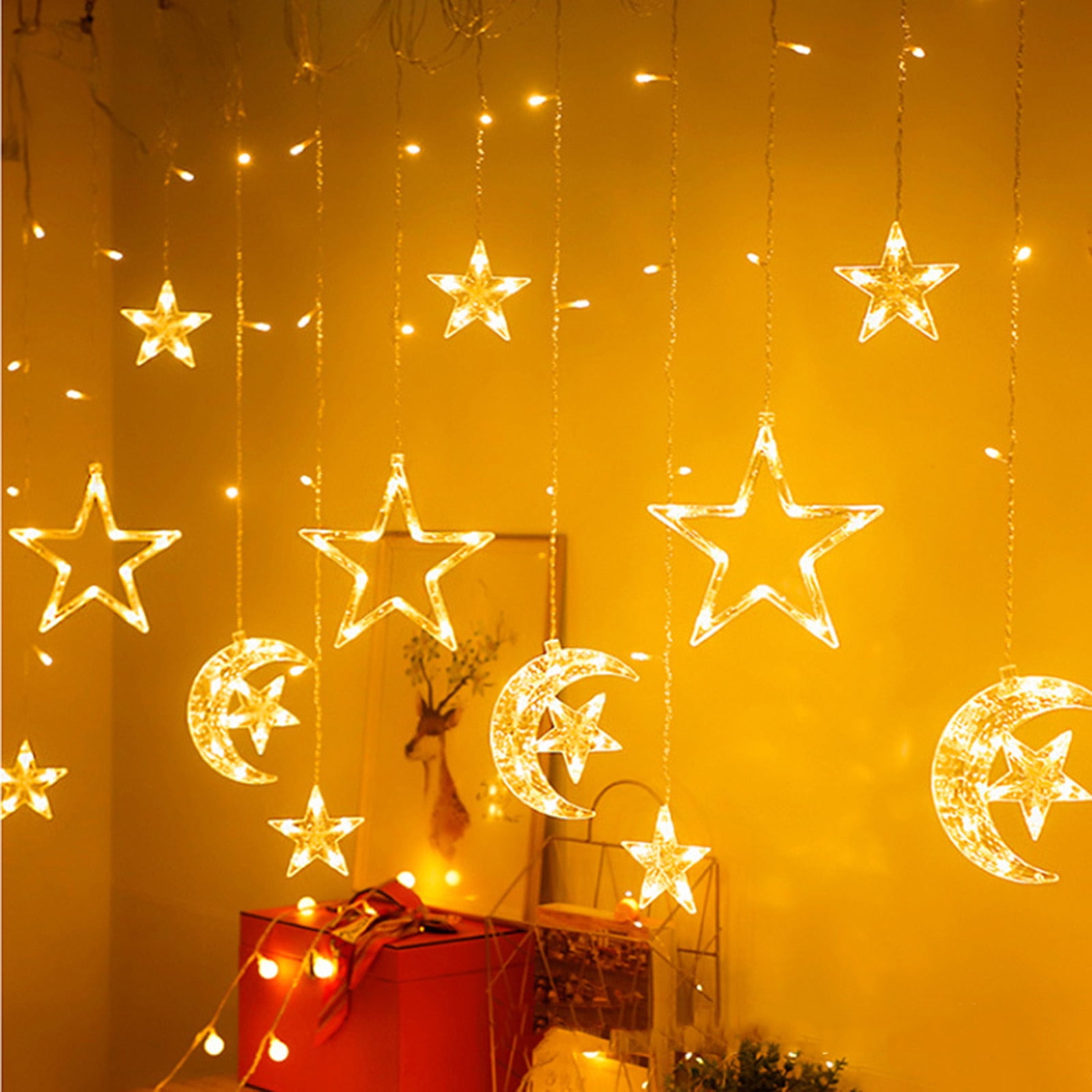 3.5m LED Star Moon Curtain String Lights, Romantic Star Moon Curtain ...