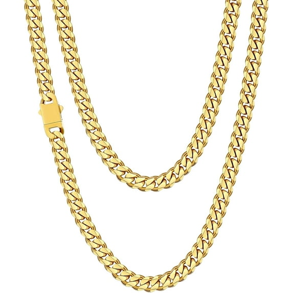 3.5mm Cuban Link Chains for Men, Silver Tone/Black/14K Gold Plated ...