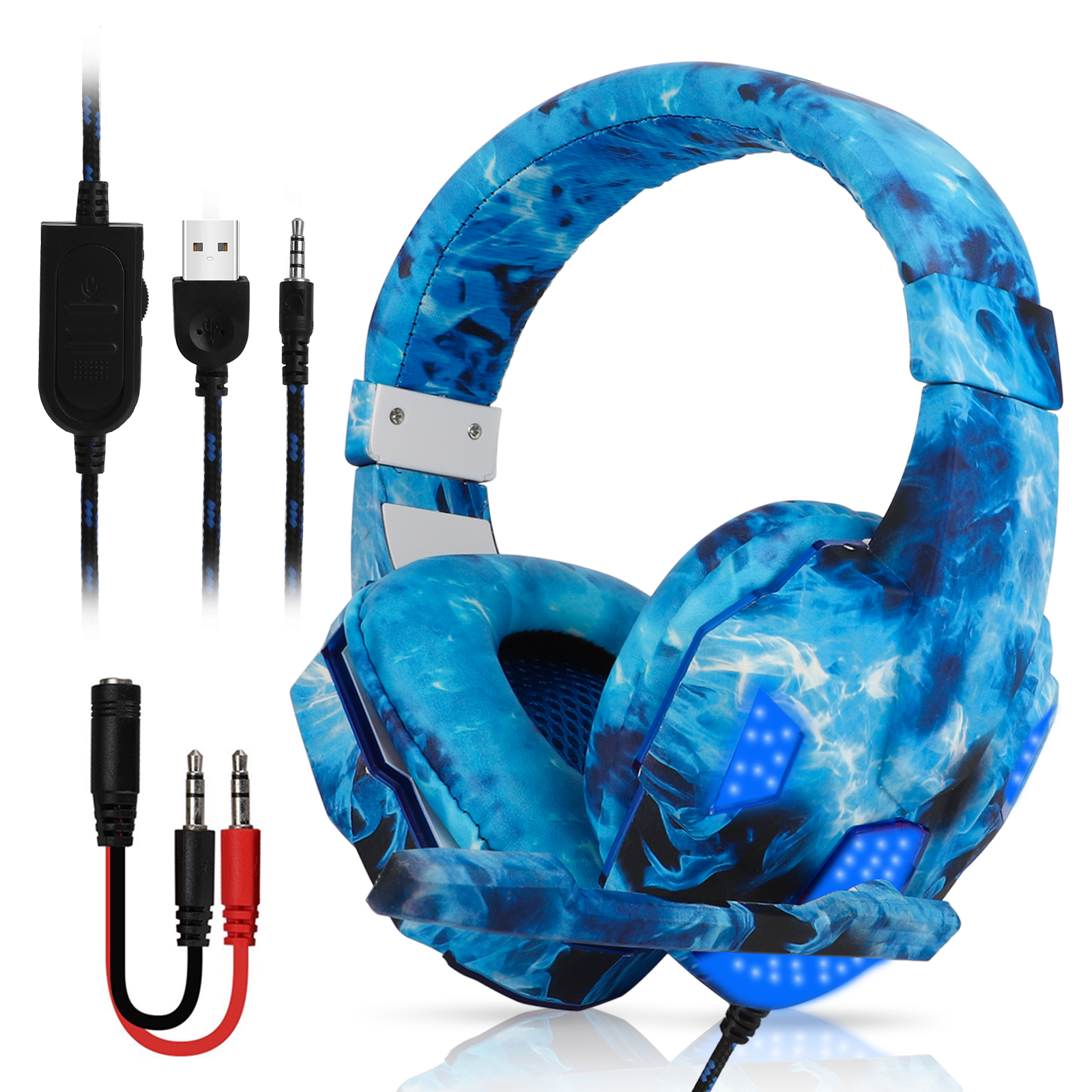 3.5mm Gaming Headset Stereo Bass Surround Mic Headphones for PC PS5 PS4 ...
