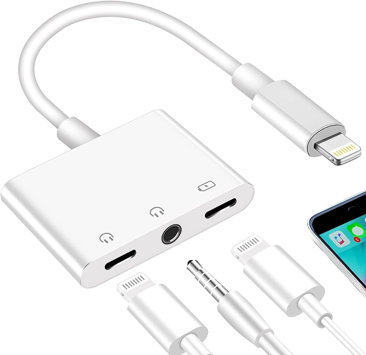 3.5mm Headphone Splitter for iPhone iPad 3 in 1 Earphone Jack Adapter ...
