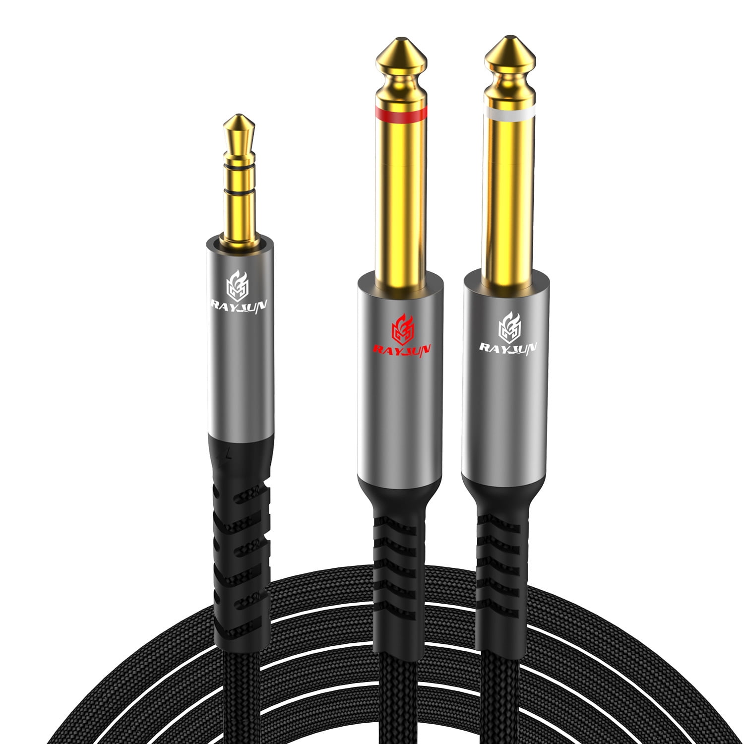3.5mm Male to Dual 6.35mm 1/4" TS Mono Audio Cable Splitter Gold Plated ...