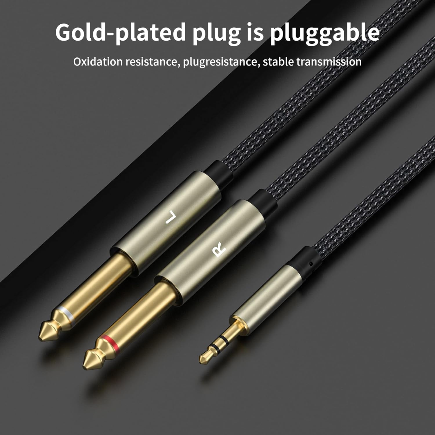 3.5mm Stereo Cable, Audio Cord, 3.3FT, 1/8 TRS to Dual 1/4 TS Mono, Y ...