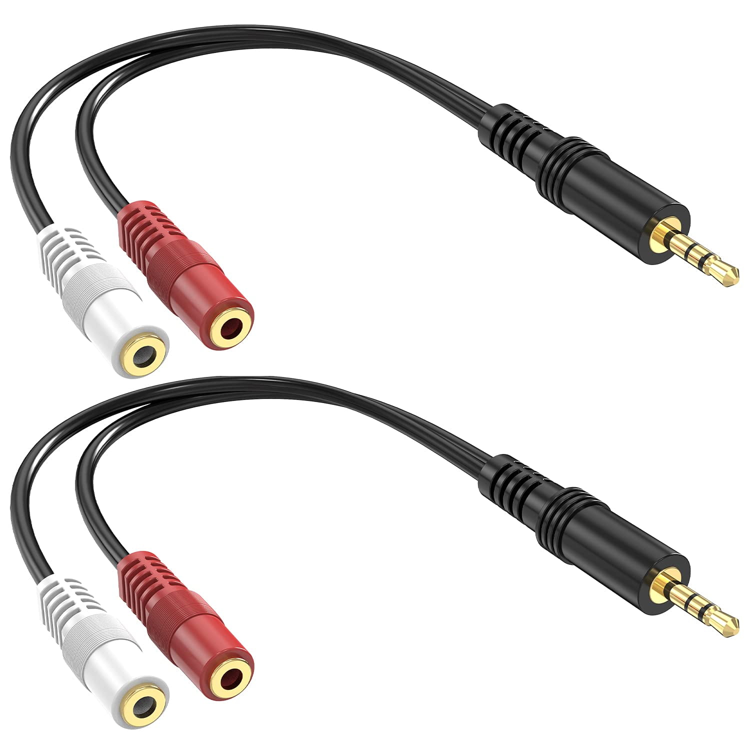 3.5mm Stereo to Dual Mono Cable, 2 Pack 6inch 1/8" TRS Male to 2 TS Mono Female Adapter Gold ...