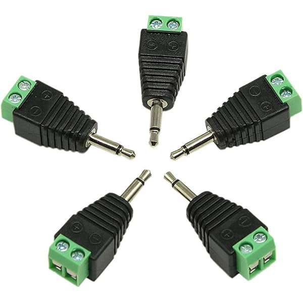 3.5mm TS Mono Male to 2 Pin Screw Terminal Female AUX Headphone Balum ...