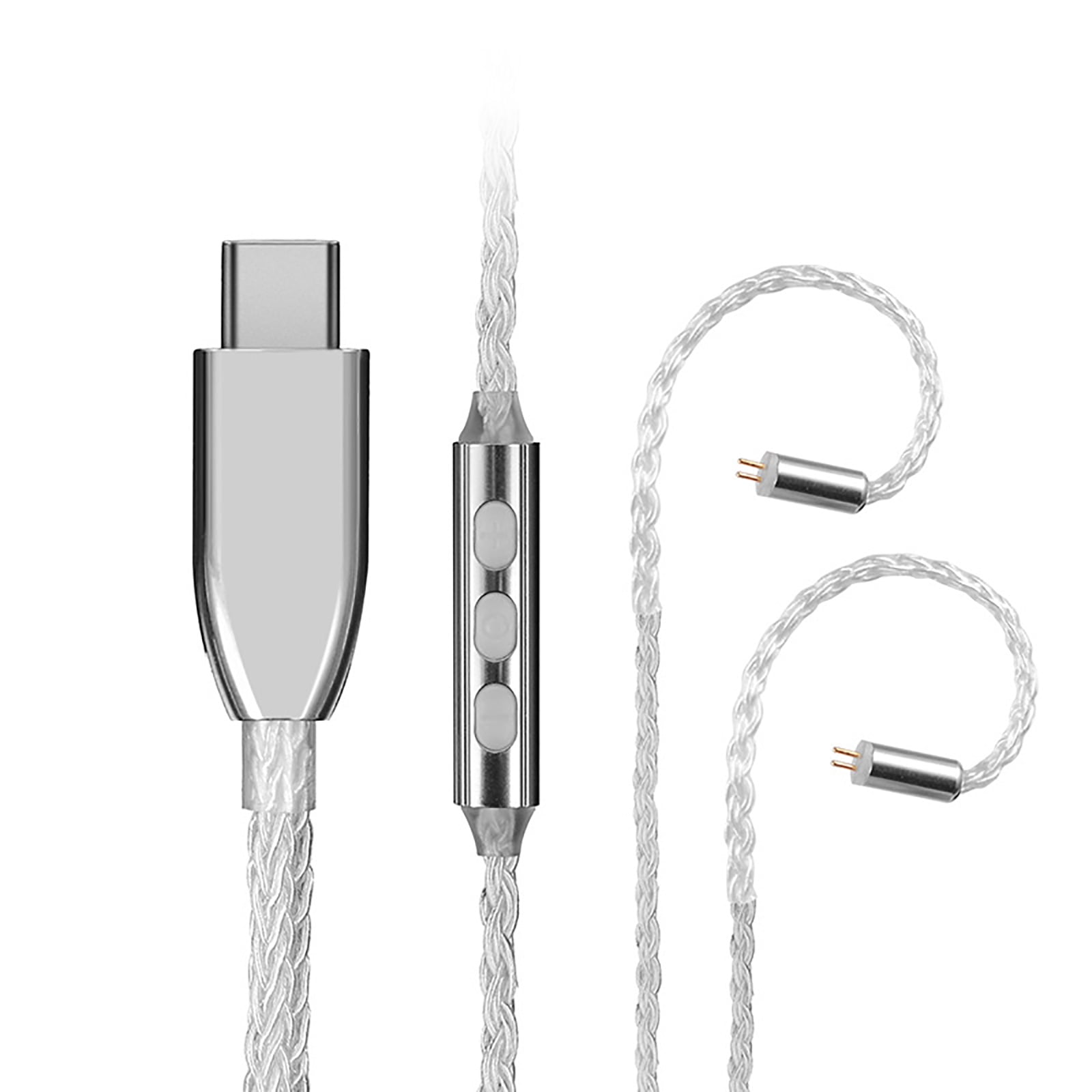 3.5mm/Type-C 8Core Silver Plated Braided Earphone Replacement Cable ...