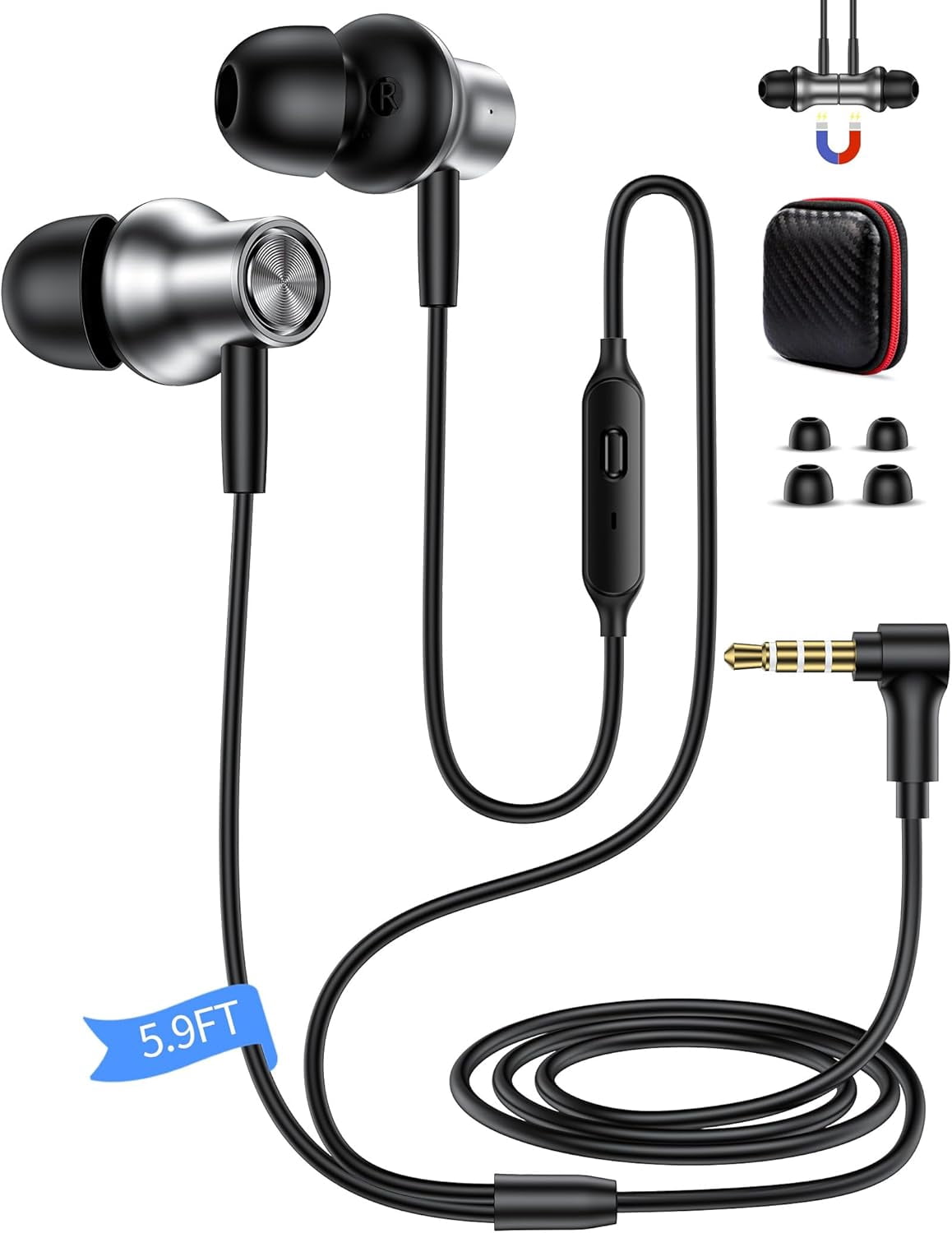3.5mm Wired Earphone 5.9FT Jack Wired Earbuds in-Ear Noise Canceling ...