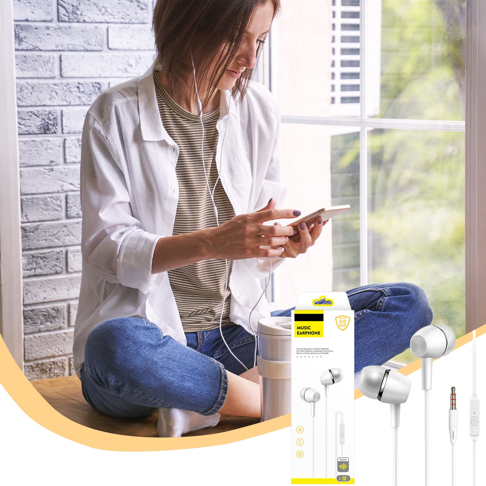 3.5mm Wired Earphones, In Ear Earphones with Microphone, HIFI HD Shock Sound Quality Stereo ...