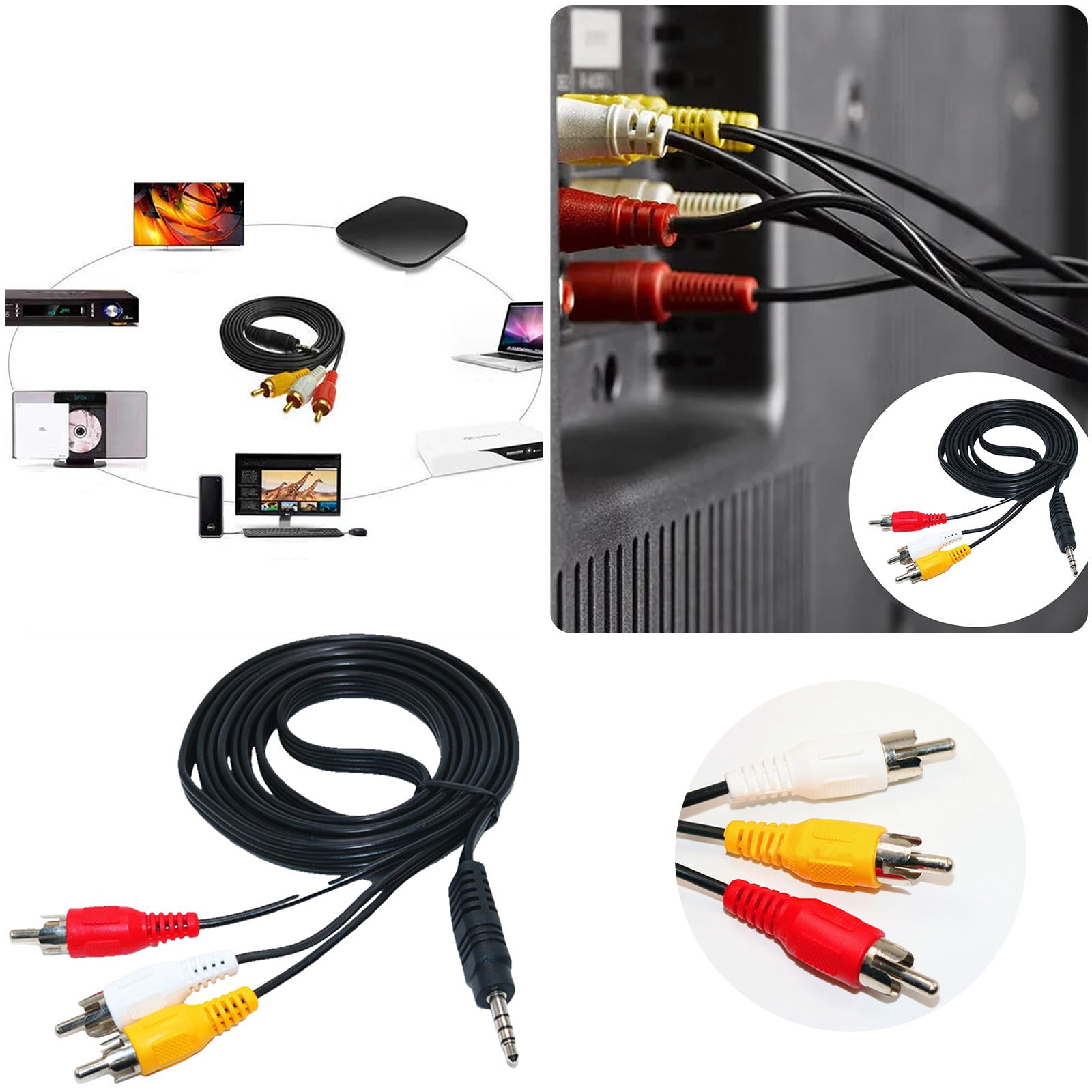 3.5mm to 3 RCA AV Cable,1-to-3 Composite Audio Video Cord,TV Connection ...