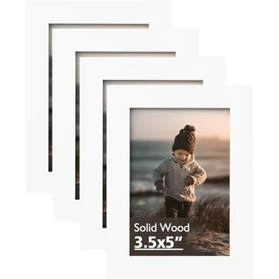 3.5x5 Picture Frame White, Solid Wood Frames with Plexiglass for Table ...